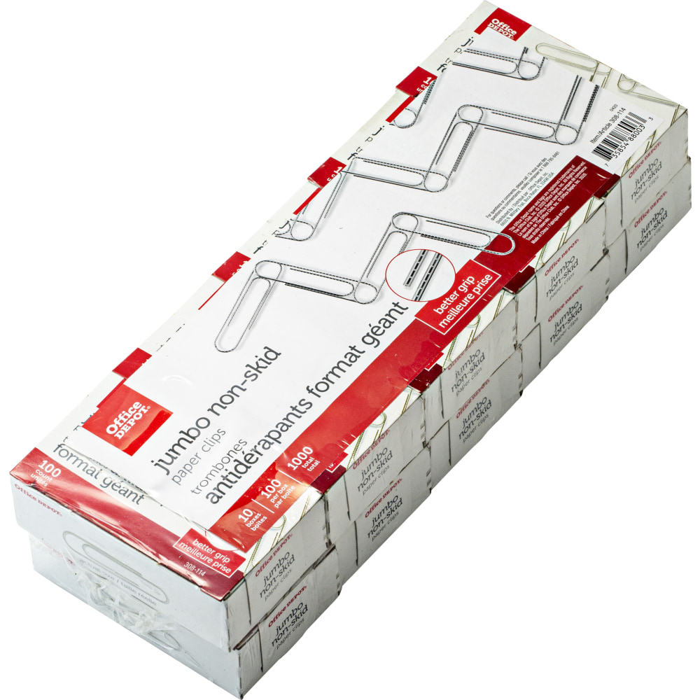 Non-Skid Paper Clips, Jumbo, Silver, Pack Of 10 Boxes, 100 Clips Per ...