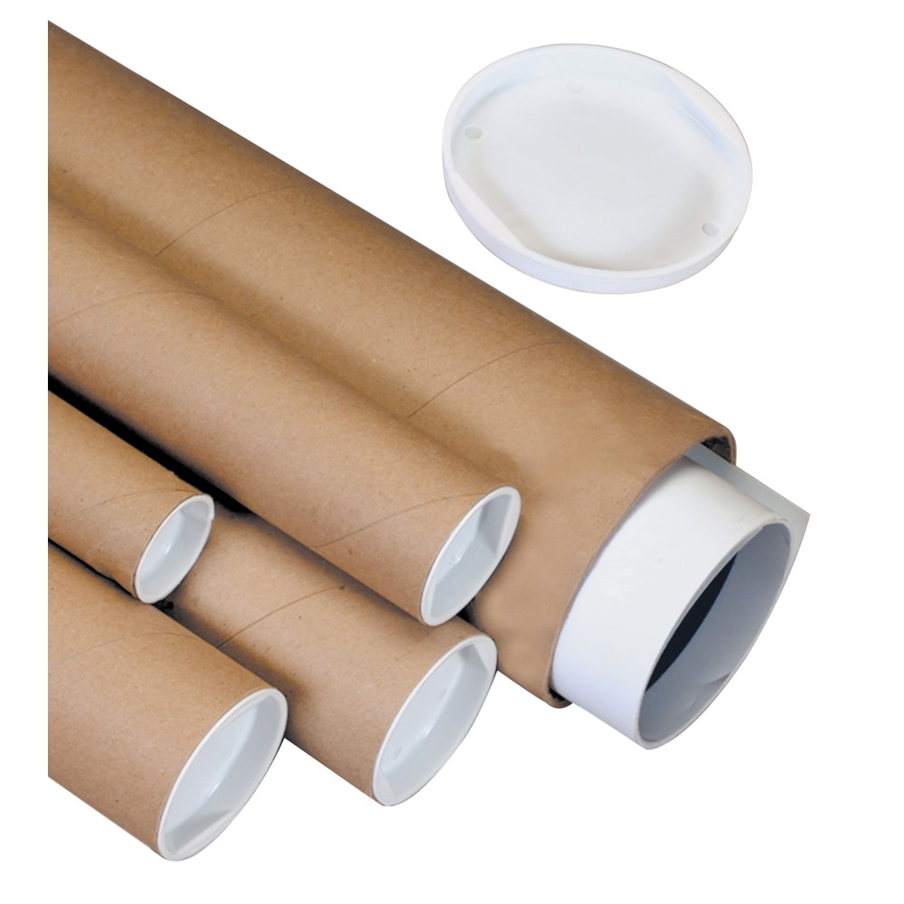 Partners Brand Kraft Mailing Tubes With Plastic Endcaps, 2" x 15", Pack ...
