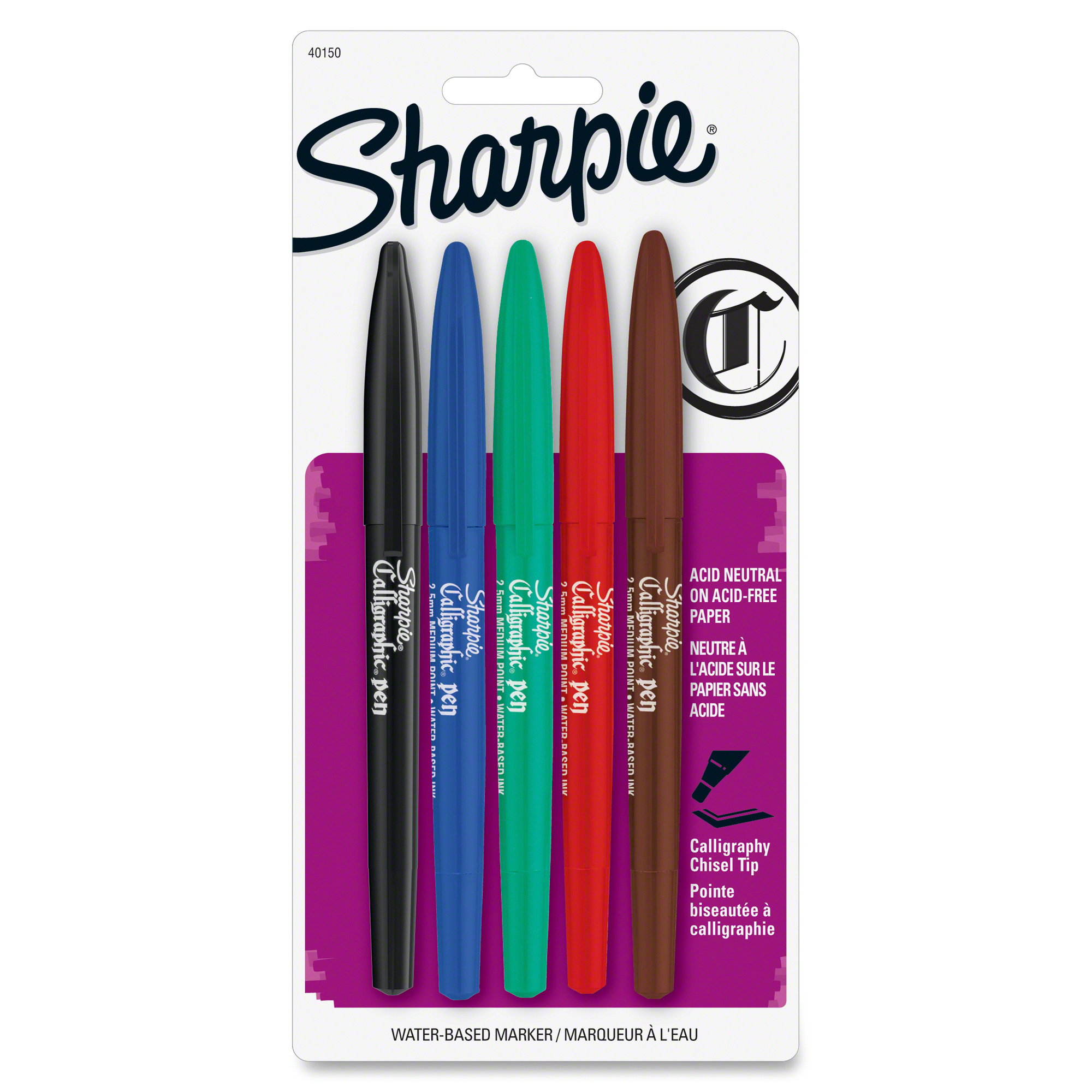 Sharpie Calligraphic Marker Pen Set, Black/Blue/Brown/Green/Red Ink ...