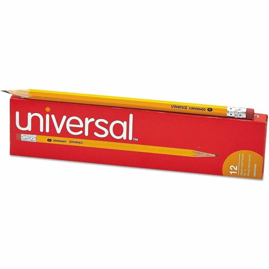 Universal #2 Woodcase Pencil, HB (#2), Black Lead, Yellow Barrel, Dozen ...