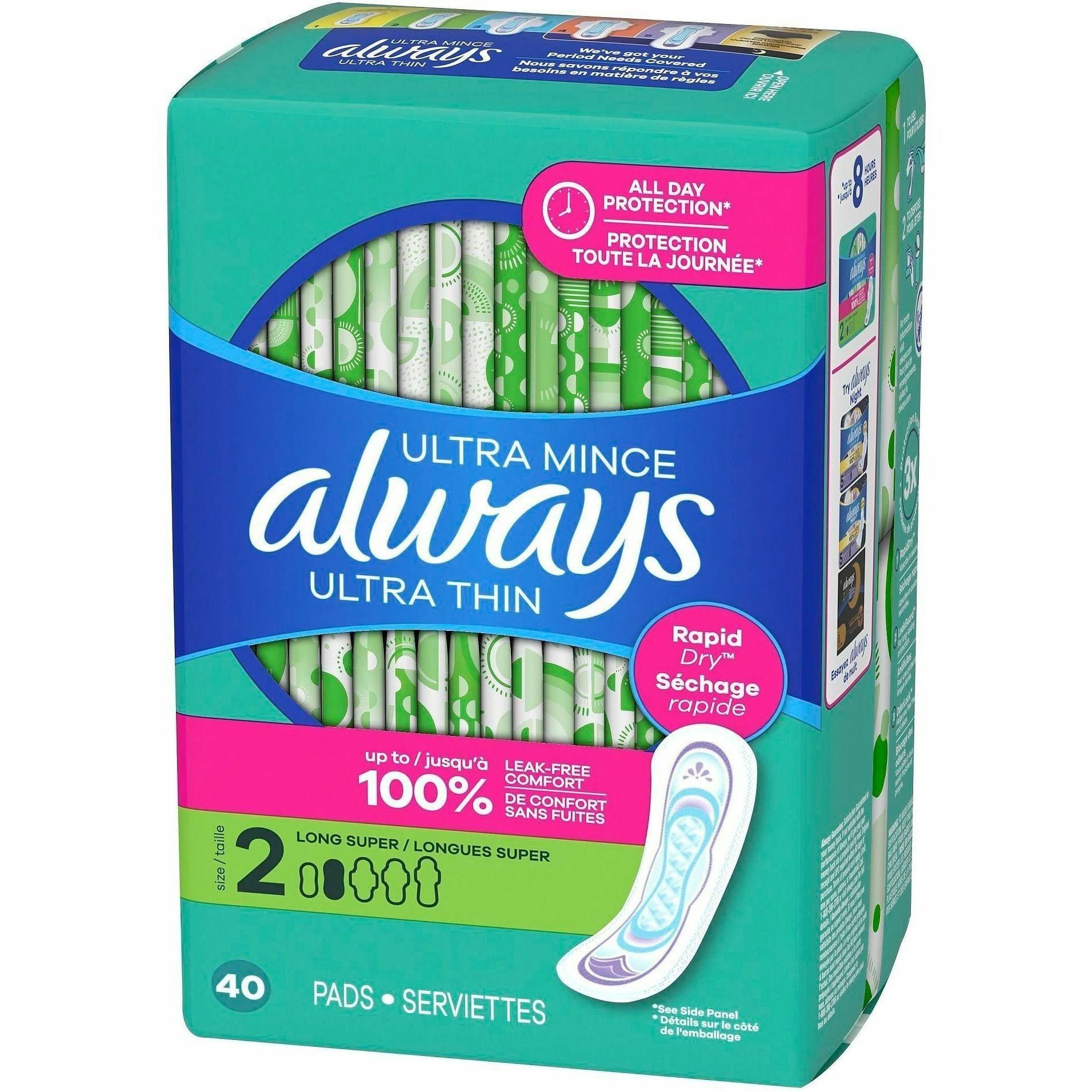 Always Ultra Thin Pads, Size 2, Super Long, Super Absorbency, 40/Pack ...