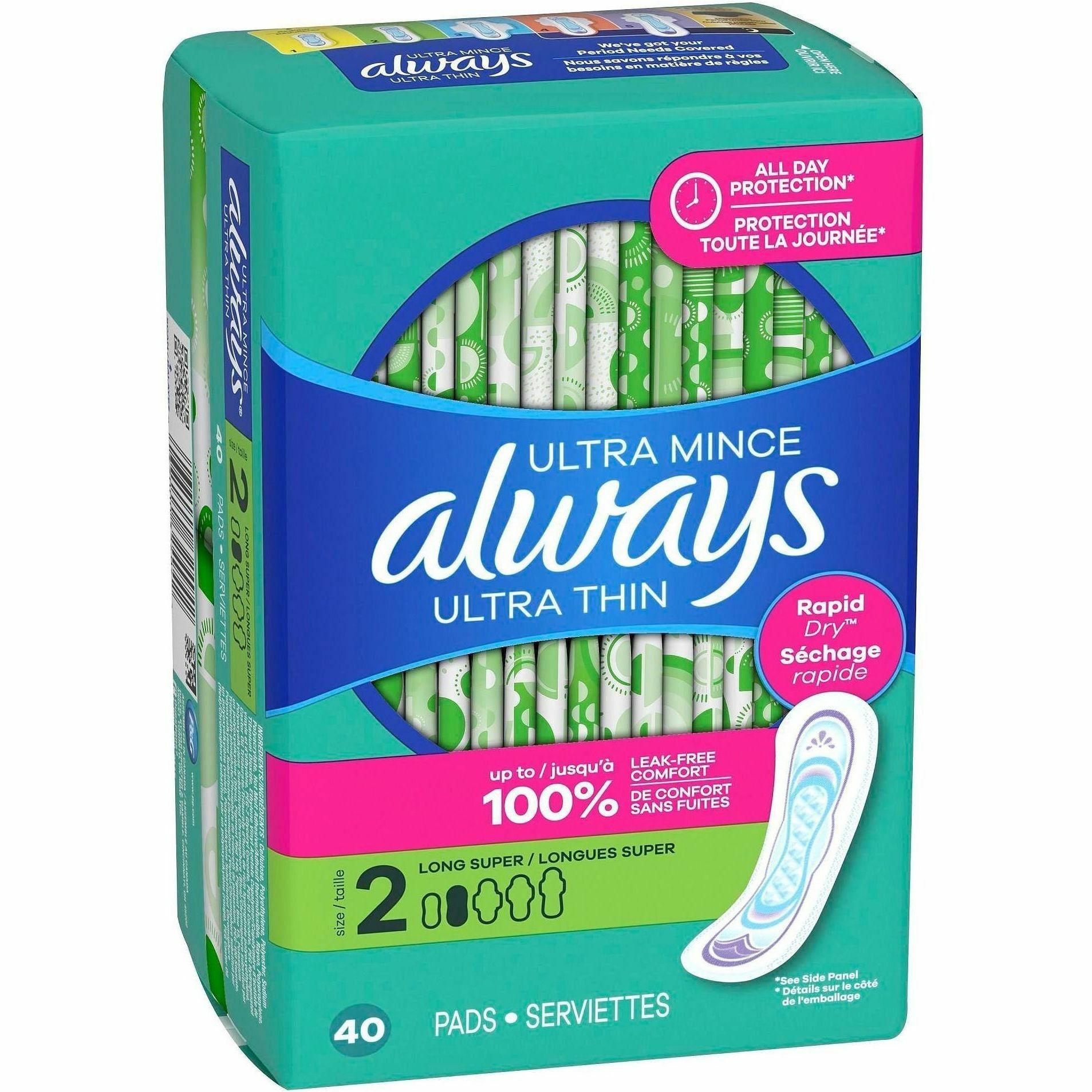 Always Ultra Thin Pads, Size 2, Super Long, Super Absorbency, 40/Pack ...