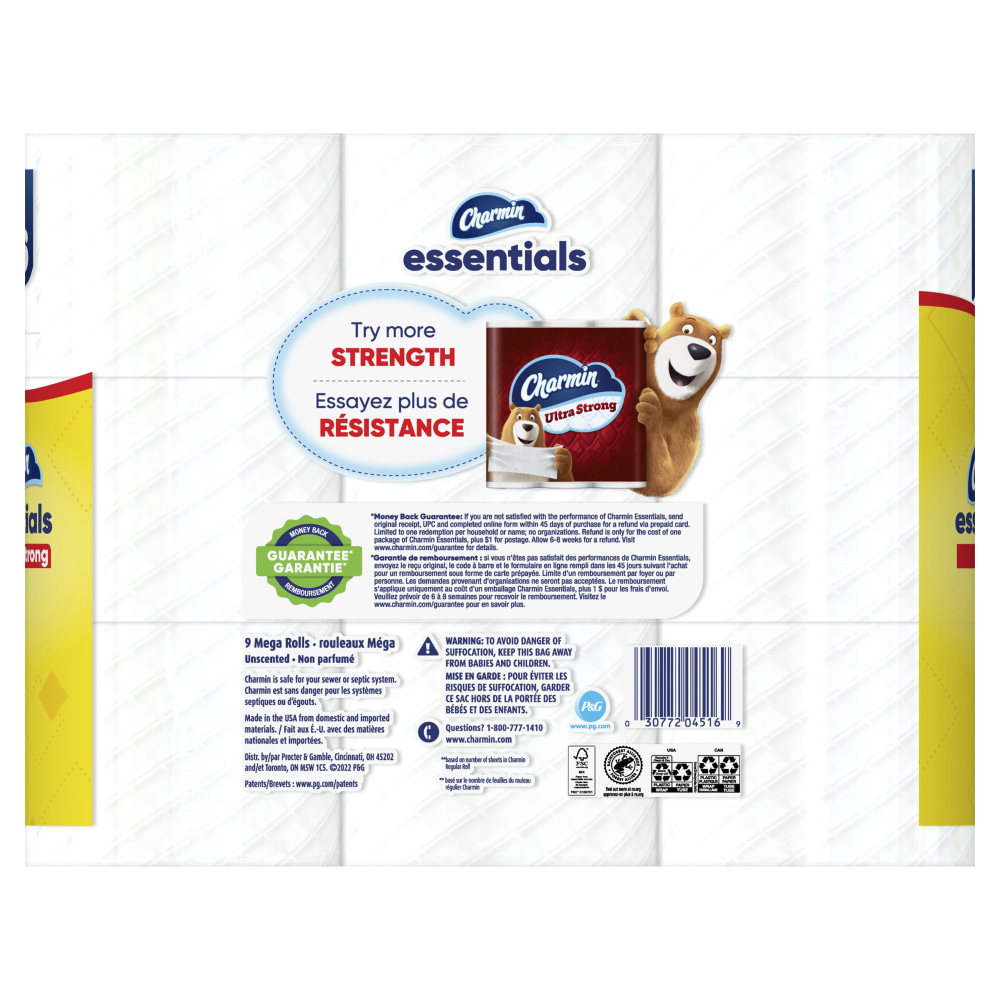 Charmin Essentials Strong Mega 2-Ply Toilet Paper Rolls, 4" x 4-1/2 ...