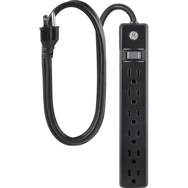 GE 6-Outlet Power Strip, 6' Cord, Black | OfficeSupply.com