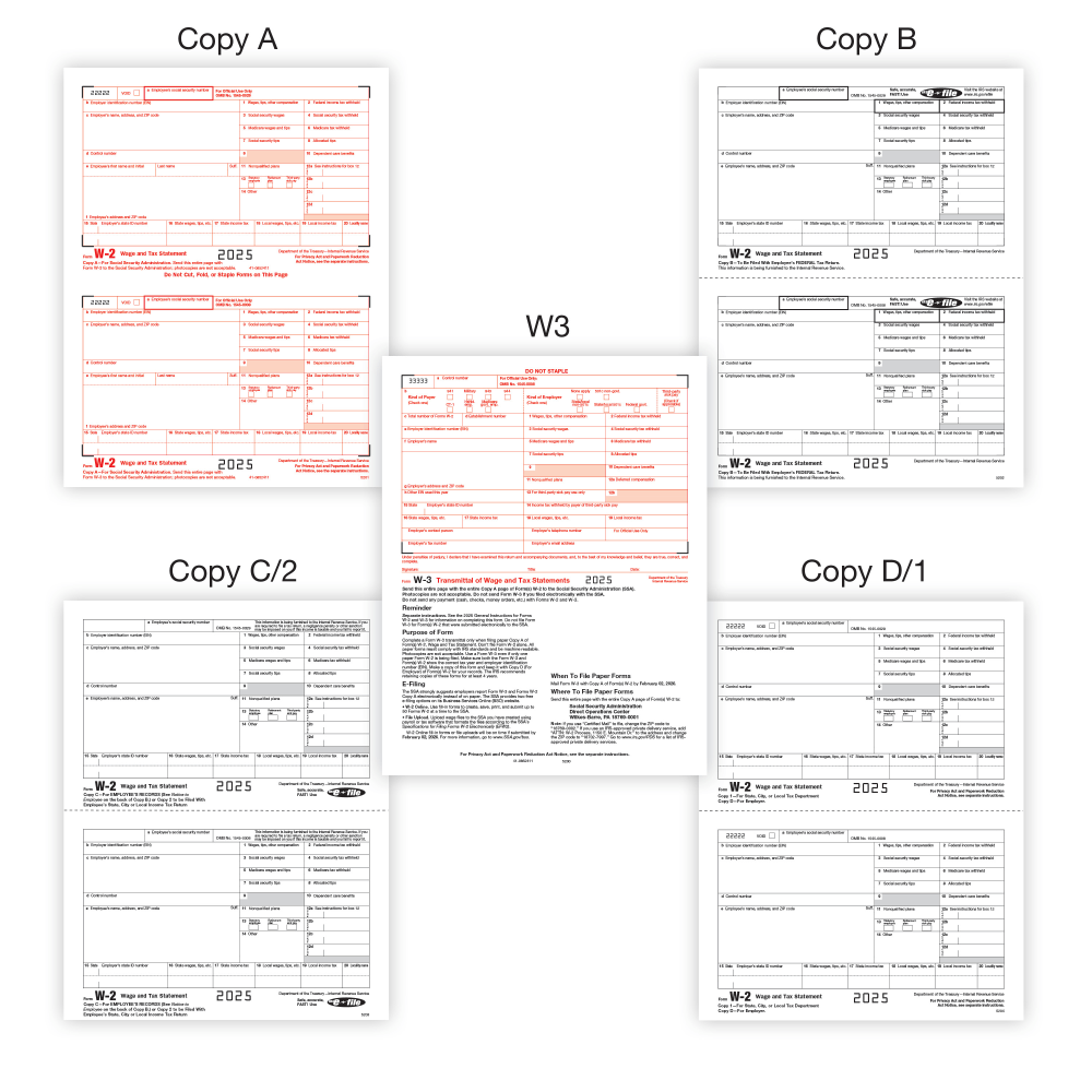 W-2 Laser Tax Forms, 6-Part, 2-Up, 8-1/2" x 11", Pack Of 25 Form Sets ...