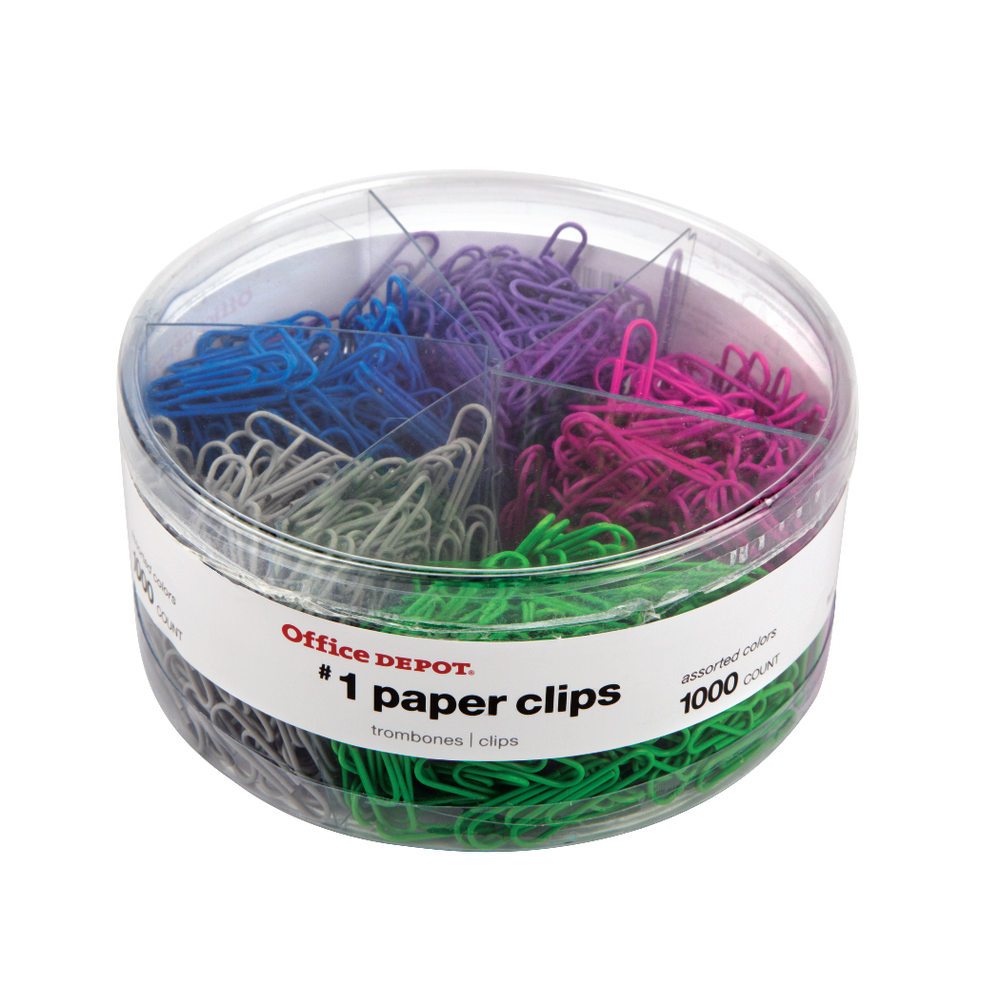 Paper Clips, No. 1, 1-1/4", 10-Sheet Capacity, Assorted Colors, Tub Of ...