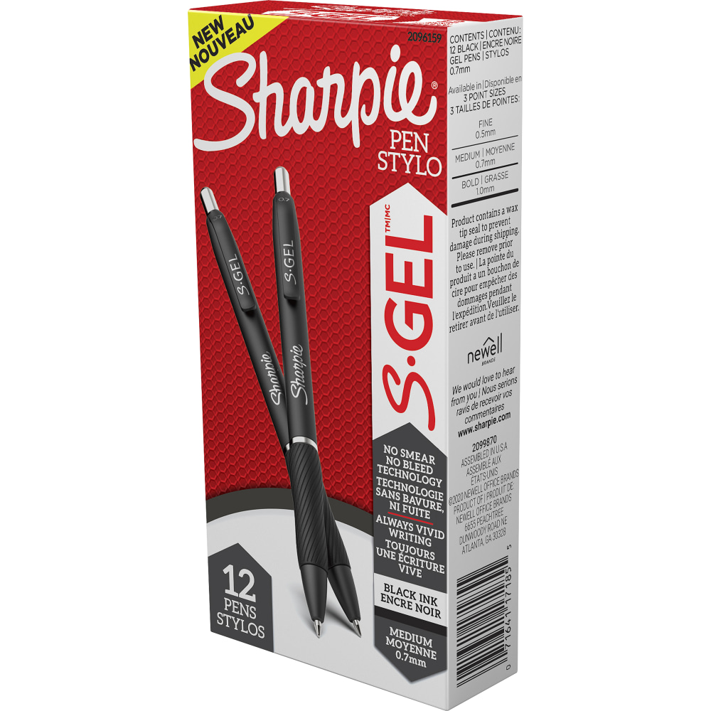 Sharpie S Gel Pens, Medium Point, 0.7 mm, Black Barrel, Black Ink, Pack ...