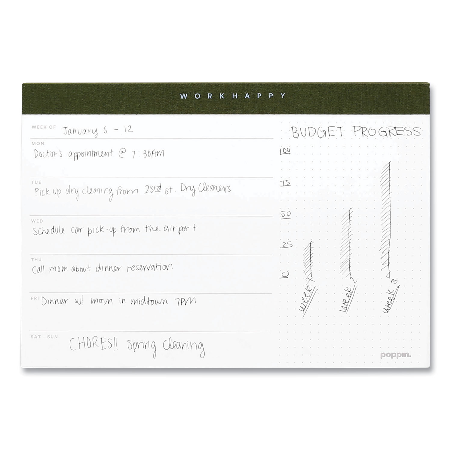 Poppin Work Happy Paper Desk Pad Planner, 10 x 7, Coast White/Charcoal ...