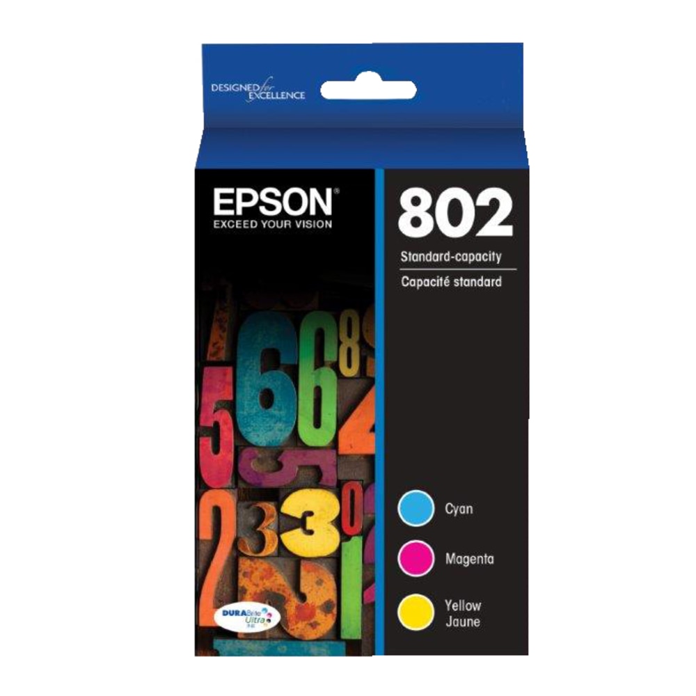Epson 802 DuraBrite Cyan, Magenta, Yellow Ink Cartridges, Pack Of 3 ...