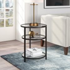 Helena 18.5" Wide Round Side Table in Blackened Bronze | OfficeSupply.com