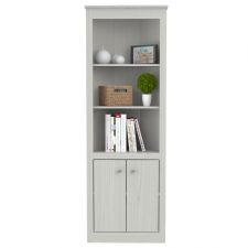 Inval 70"H 5-Shelf Corner Bookcase With 2-Doors, Washed Oak ...