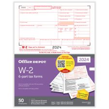 W-2 Laser Tax Forms, 6-Part, 2-Up, 8-1/2" x 11", Pack Of 50 Form Sets ...