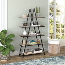 Conry 68'' Tall A-Frame Bookcase in Blackened Bronze/Antiqued Gray Oak ...
