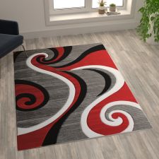 Athos Collection 5' x 7' Red Abstract Area Rug - Olefin Rug with Jute ...
