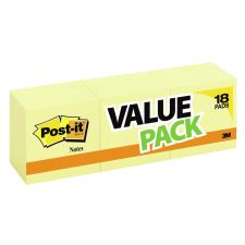 Post-it Notes, 3' x 3", 18 Pads, 100 Sheets/Pad, , Canary Yellow ...