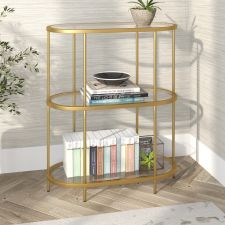 Leif 30'' Wide Oval Bookcase in Brass | OfficeSupply.com