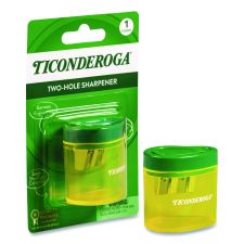 Ticonderoga Two Hole Pencil Sharpener, 2 x 2 x 1.25, Green/Yellow | OfficeSupply.com