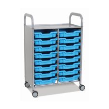 Callero 16 Shallow Tray Double Cart with Cyan Blue Trays | OfficeSupply.com