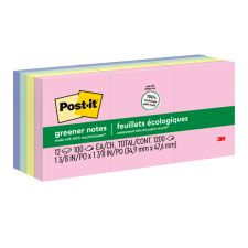 Post-it Greener Notes, 12 Pads, 1 3/8 in x 1 7/8 in, 100% Recycled ...