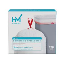 Highmark Tall 0.9 mil Drawstring Kitchen Trash Bags, 13 Gallon, 27.375 ...