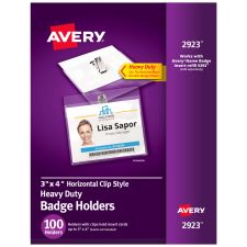 Avery Heavy Duty Horizontal ID Badge Holders With Clips, 3" x 4", Clear ...