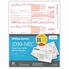 1099-NEC Laser Tax Forms, 4-Part, 3-Up, 8-1/2" x 11", Pack Of 15 Form ...