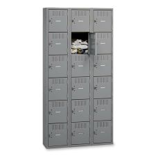 Tennsco Six-Tier Box Locker, 3-Wide, 72"H x 36"W x 18"D, Medium Gray ...