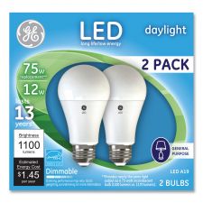 GE 75W LED Bulbs, A19, 12 W, Daylight, 2/Pack | OfficeSupply.com