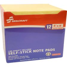 SKILCRAFT Self-Stick Note Pads, 4" x 6", Yellow, 100 Sheets Per Pad ...