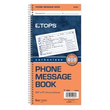 TOPS Phone Message Book, 2-Part, 11" x 5 1/2", 4 Messages Per Page, 100 ...
