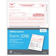 1096 Laser Tax Forms, 1-Part, 8-1/2" x 11", Pack Of 10 Forms ...