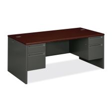 HON 38000 72"W Double-Pedestal Computer Desk, 72"W, Mahogany/Charcoal ...