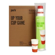 Perk Paper Hot Cups, 16 oz, White/Orange, 500/Carton | OfficeSupply.com