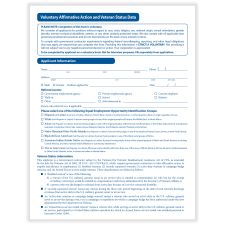 Voluntary Affirmative Action and Veteran Status Data Form, Pack 25 ...