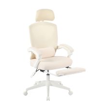Vallori Mesh/Fabric High-Back Chair With Retractable Footrest, Cream ...