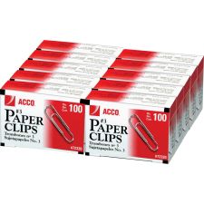 ACCO Economy Paper Clips, No. 3 Size, Silver, 100 Per Box, Pack Of 10 ...