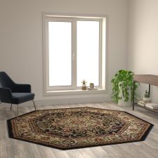 Mersin Collection Persian Style 7x7 Black Octagon Area Rug-Olefin Rug ...
