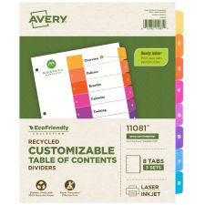Avery Ready Index 1-8 Tabs & Customizable Table Of Contents, Letter ...