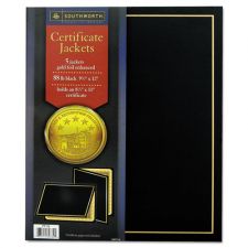 Southworth Certificate Jacket, Black w/Gold Border, 88 lbs., 9-1/2 x 12 ...