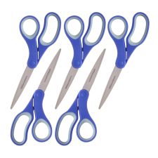 Soft Handle Stainless Steel Scissors, 8", Bent, Blue/Gray, Pack Of 5 ...
