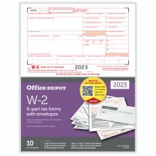W-2 Laser Tax Forms And Envelopes, 6-Part, 2-Up, 8-1/2" x 11", Pack Of ...