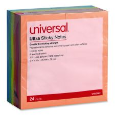 Universal Ultra Sticky Note Pads, 3" x 3", Assorted, 100 Sheets/Pad, 24 ...