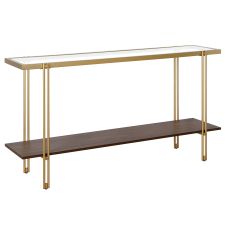 Inez 55" Wide Rectangular Console Table with MDF Shelf in Brass and ...