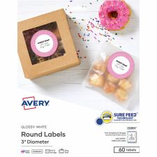 Avery Glossy White Labels, 3" Round, 60 Labels (22891) | OfficeSupply.com