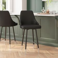 Shelly Set of 2 Commercial LeatherSoft Counter Height Bar Stools with ...