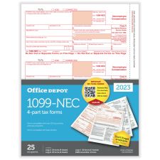 1099-NEC Laser Tax Forms, 4-Part, 3-Up, 8-1/2" x 11", Pack Of 25 Form ...