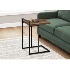 Accent Table, C-shaped, End, Side, Snack, Living Room, Bedroom, Brown Laminate, Black Metal ...