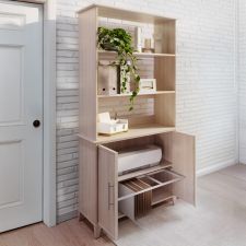 Koru 72"H 3-Shelf Bookcase With Printer Shelf & File Storage, Natural ...