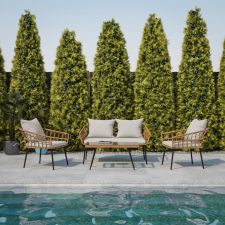 Evin Boho 4 Piece Indoor/Outdoor Rope Rattan Patio Conversation Set ...