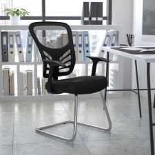 Steve Black Mesh Side Reception Chair with Chrome Sled Base ...
